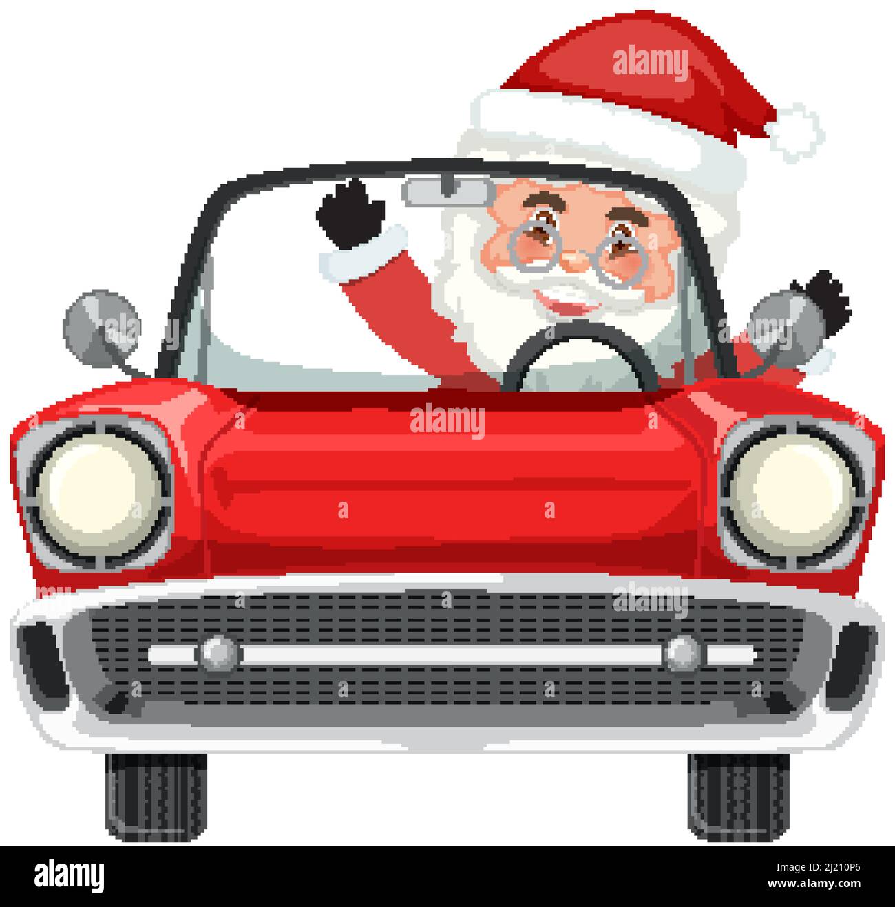 Santa Claus in classic car in cartoon style illustration Stock Vector ...