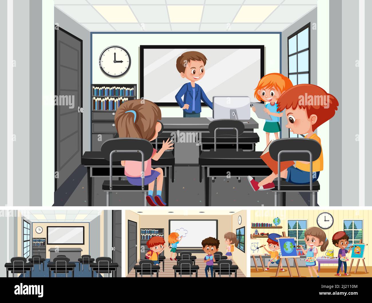Set of student in the classroom scene illustration Stock Vector Image ...