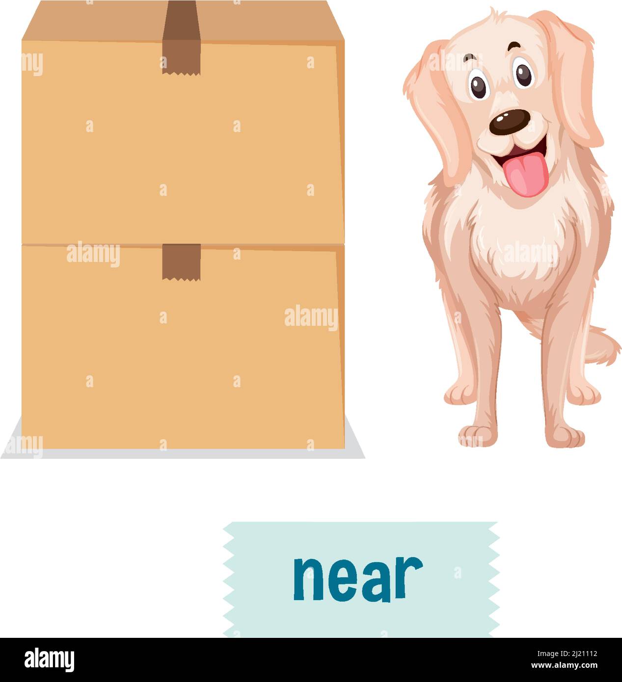 Preposition of place with cartoon dog and box illustration Stock Vector ...