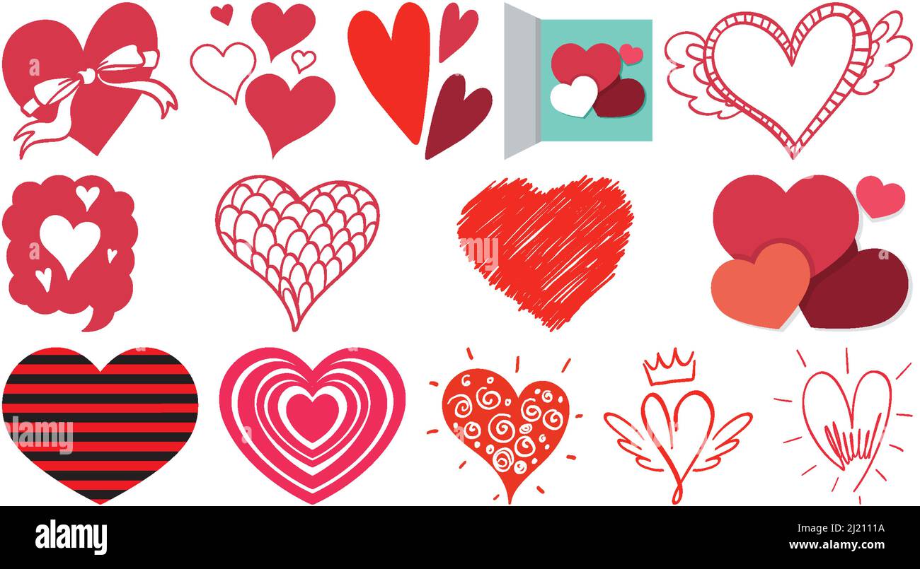 Different style of hearts isolated on white background illustration ...