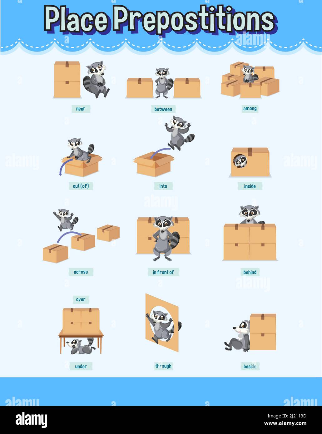 Worksheets template prepositions of place for children illustration ...