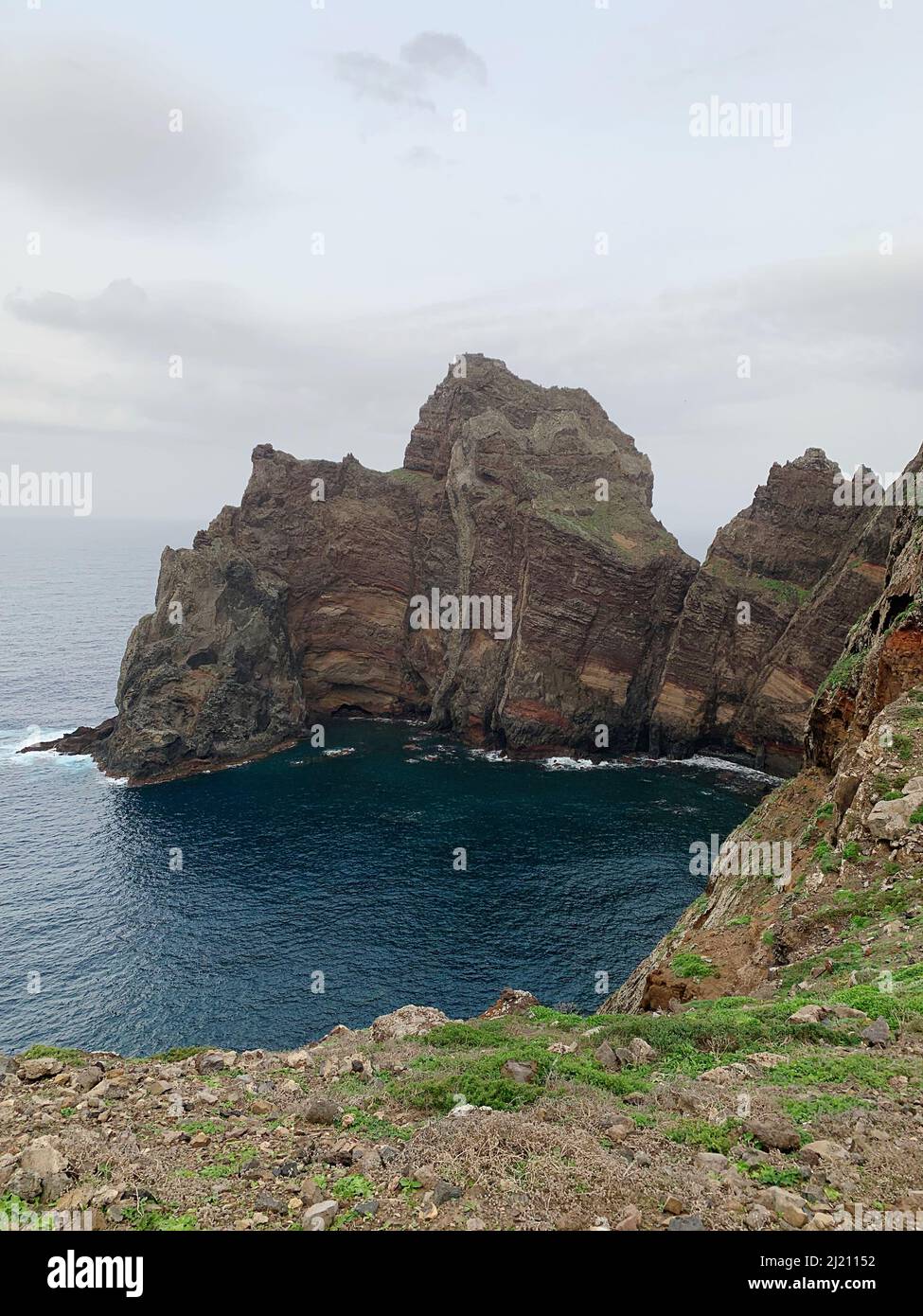 An Aerial shot of Point of Saint Lawrence (Ponta de Sao Lourenco) cliff ...