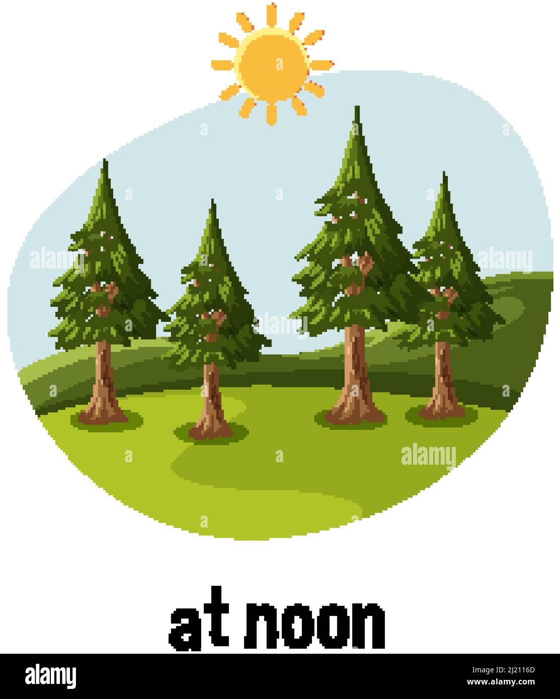 English prepositions of time with afternoon scene illustration Stock ...