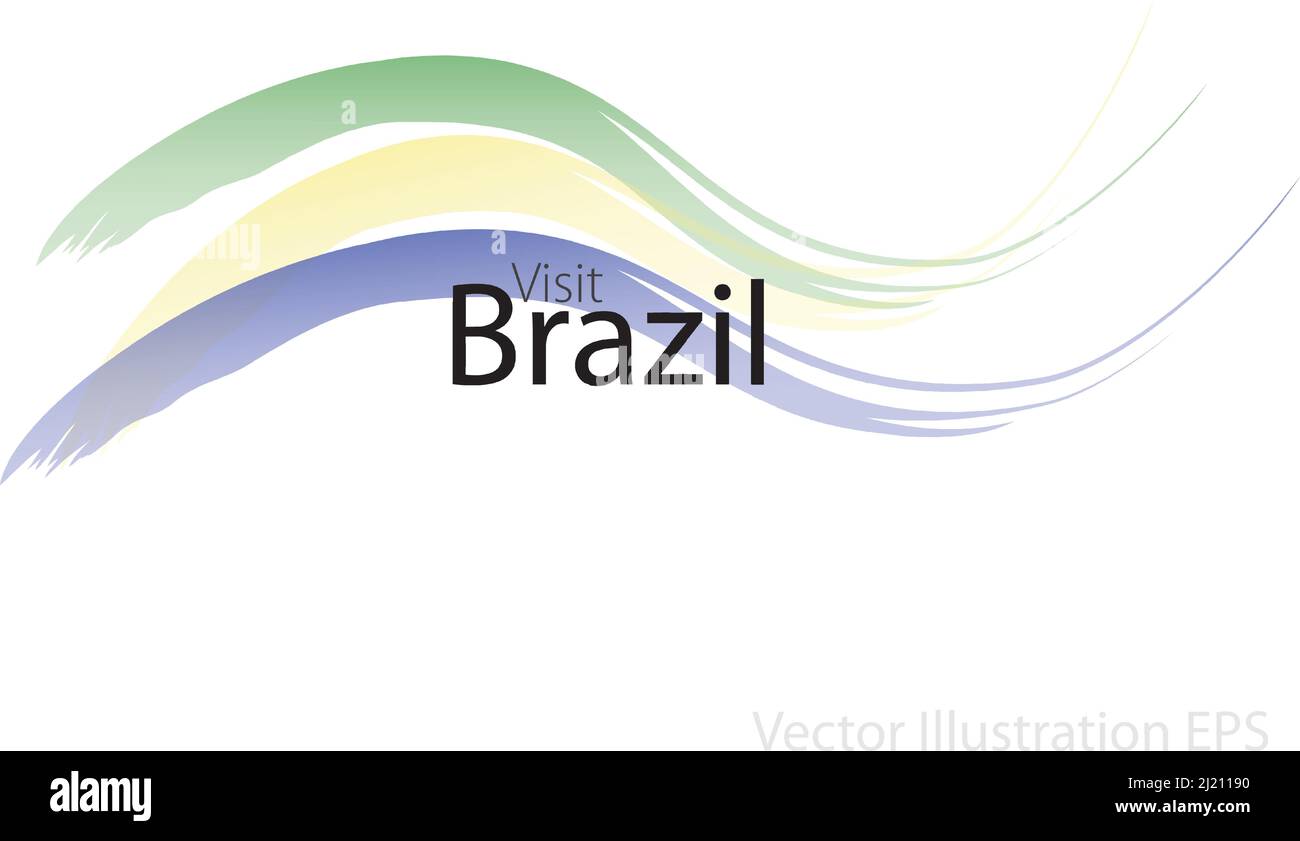 the slogan visit Brazil with curved waves in watercolor style which are ...