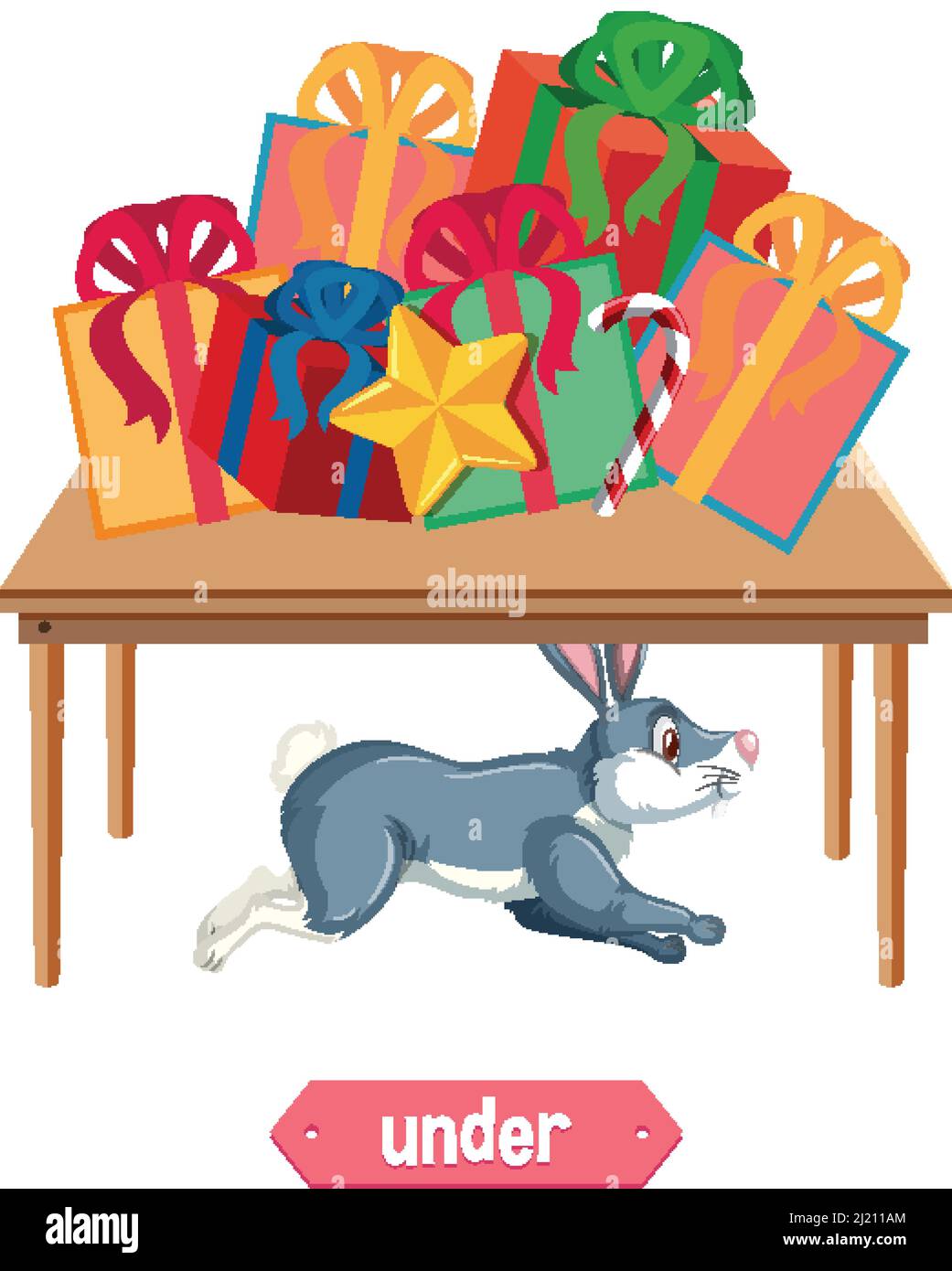 Preposition wordcard with rabbit under table illustration Stock Vector ...