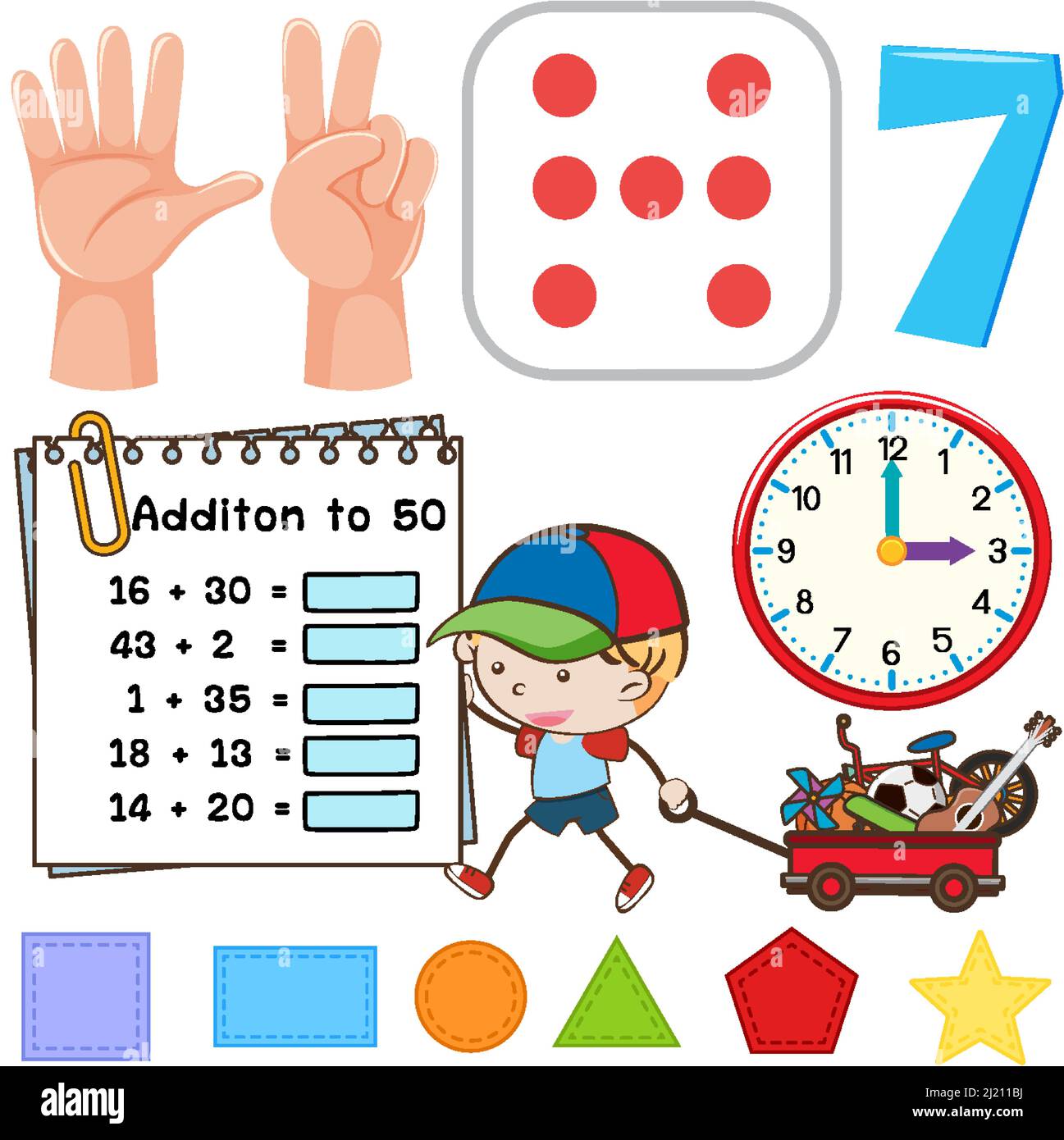 Math classroom objects with supplies and students illustration Stock ...