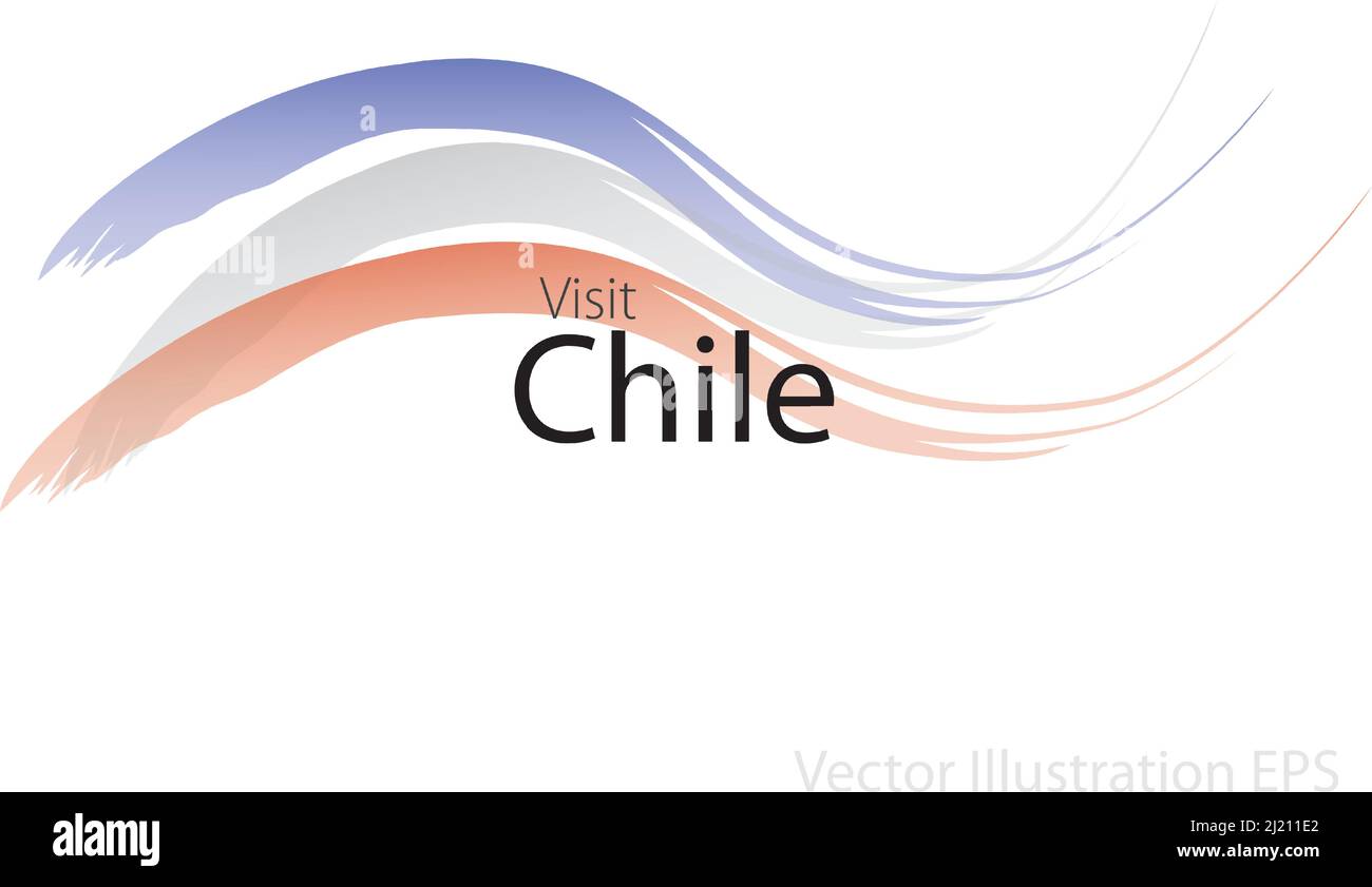 the slogan visit Chile with curved waves in watercolor style which are ...