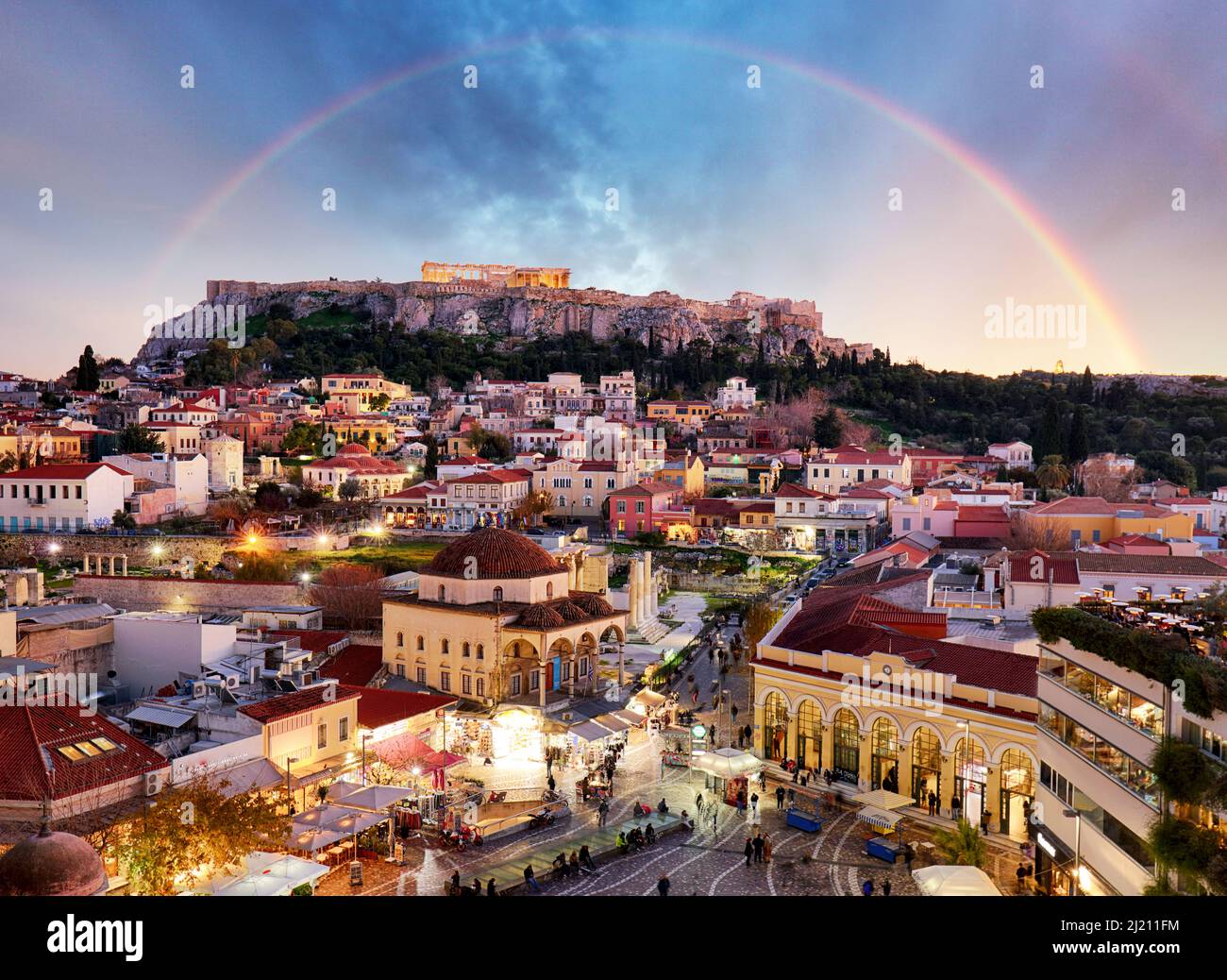 Greece - Acropolis with Parthenon temple with rainbow in Athens Stock ...