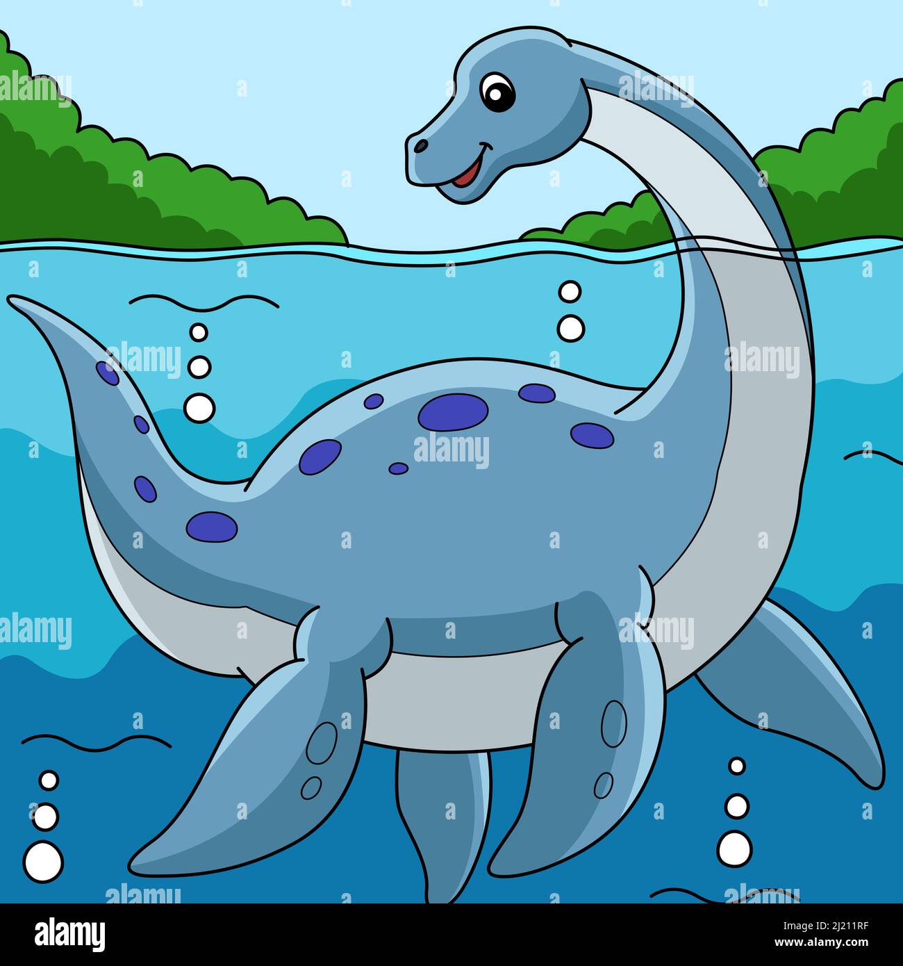 Plesiosaurus Dinosaur Colored Cartoon Illustration Stock Vector Image ...