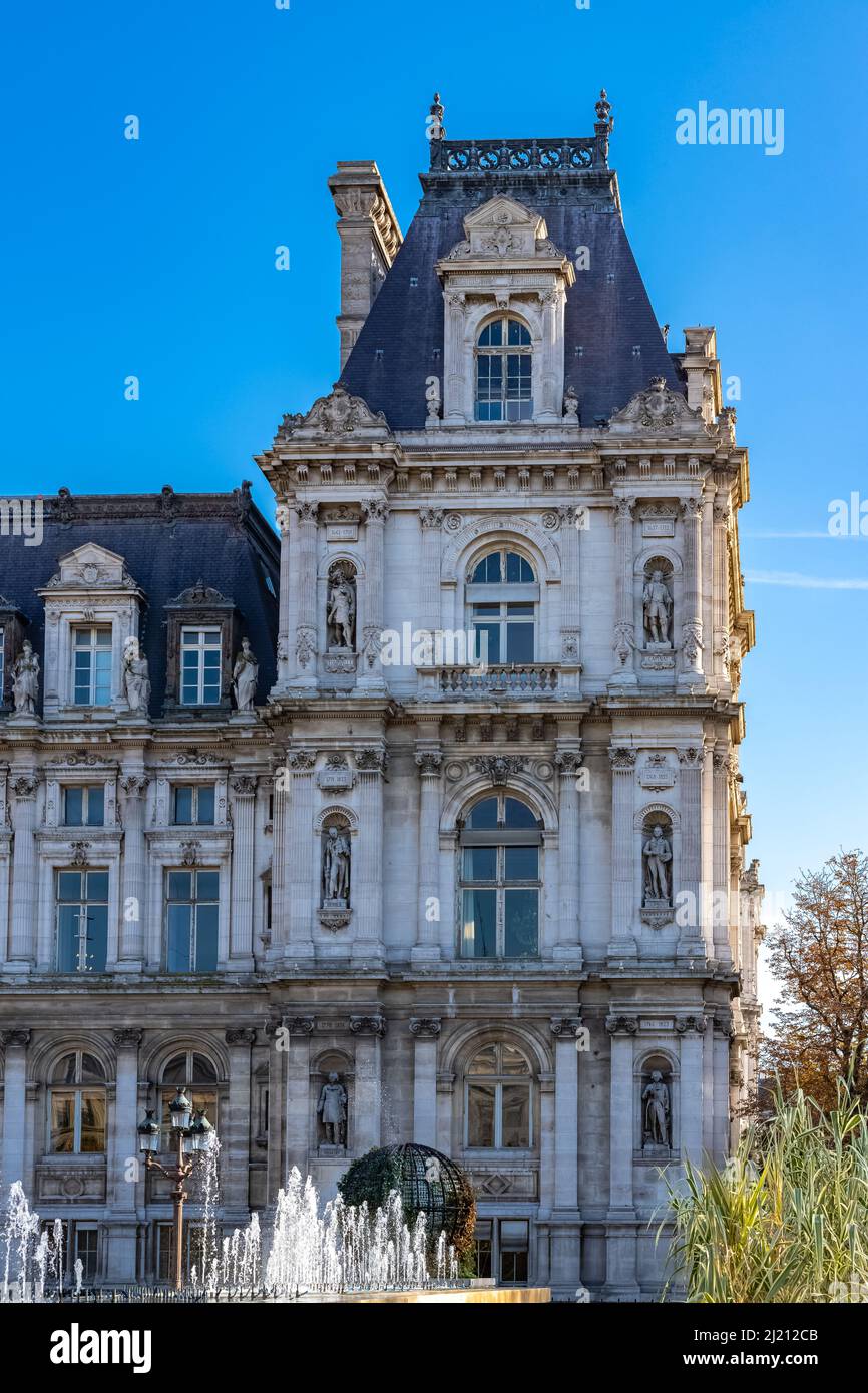 Paris, the facade of the Hotel de Ville, city hall of the French ...