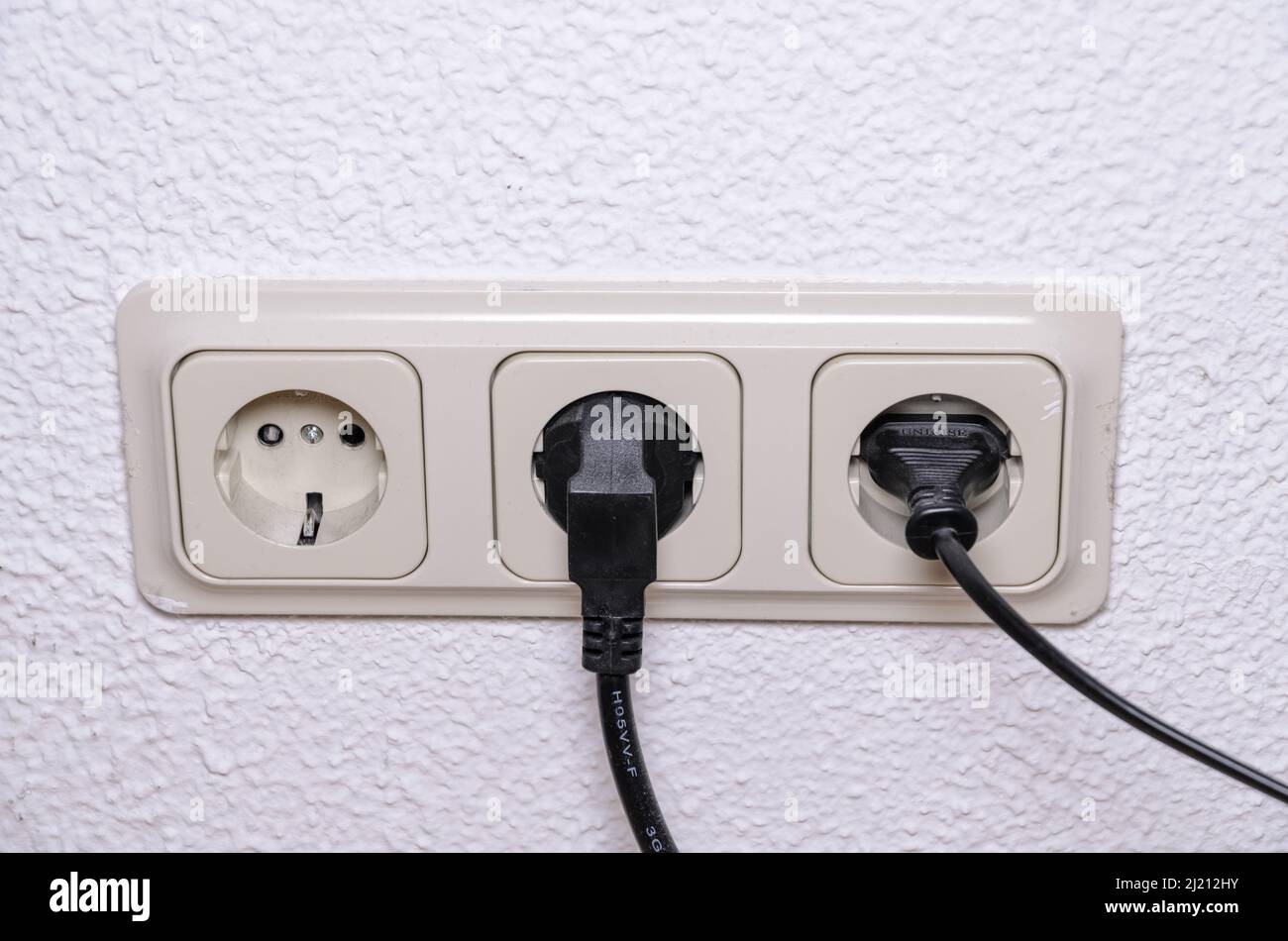 Power outlet or sockets on white wall indoors, Germany, Europe Stock ...