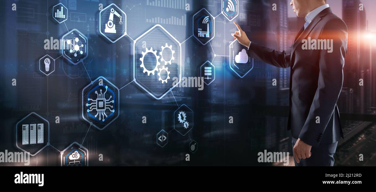 3D Virtual screen dashboard with project management with icons of ...