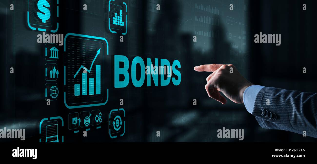 Businessman clicks a bonds virtual screen. Bond Finance Banking ...