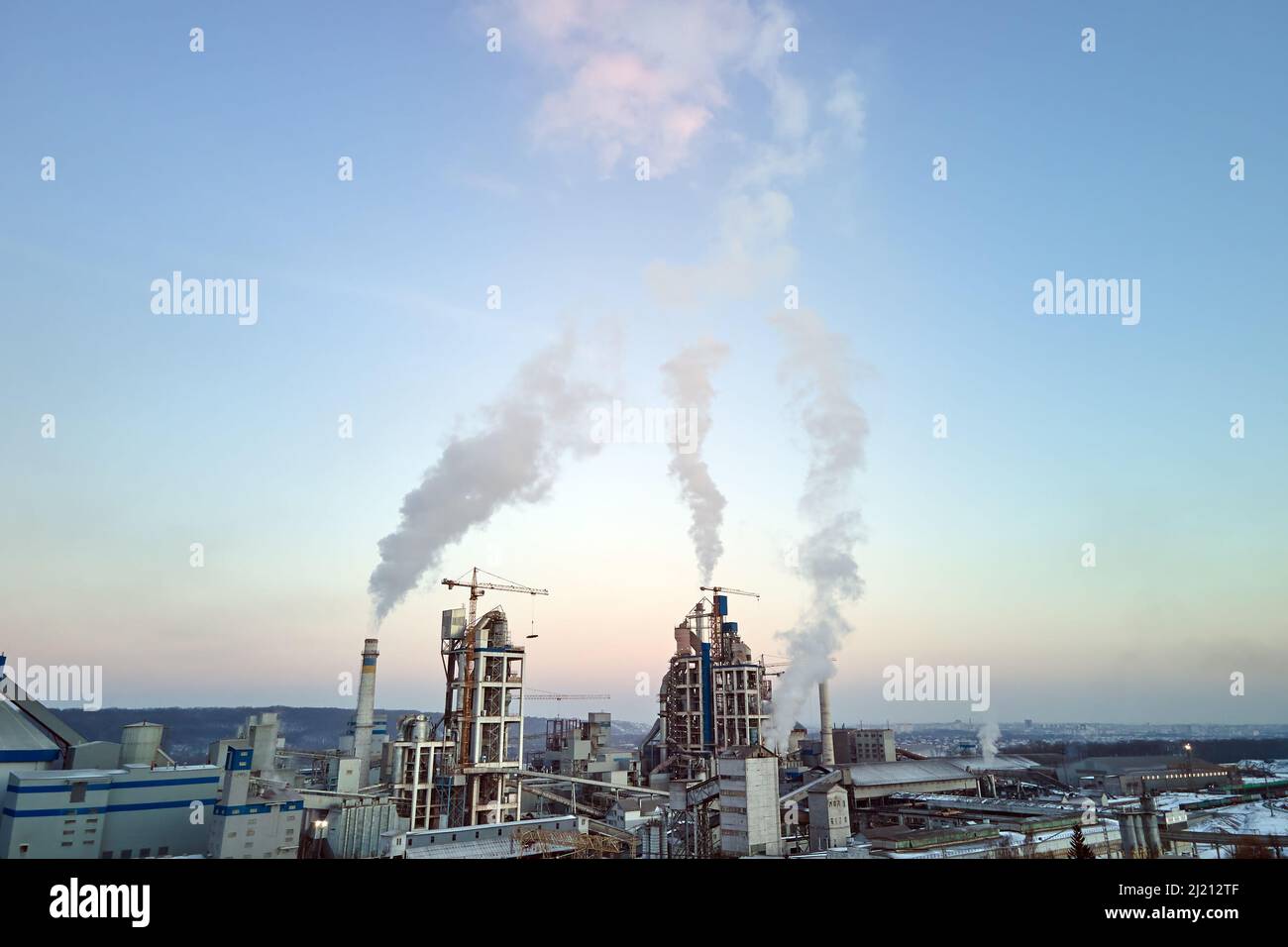 Aerial view of cement plant production area with high concrete factory ...