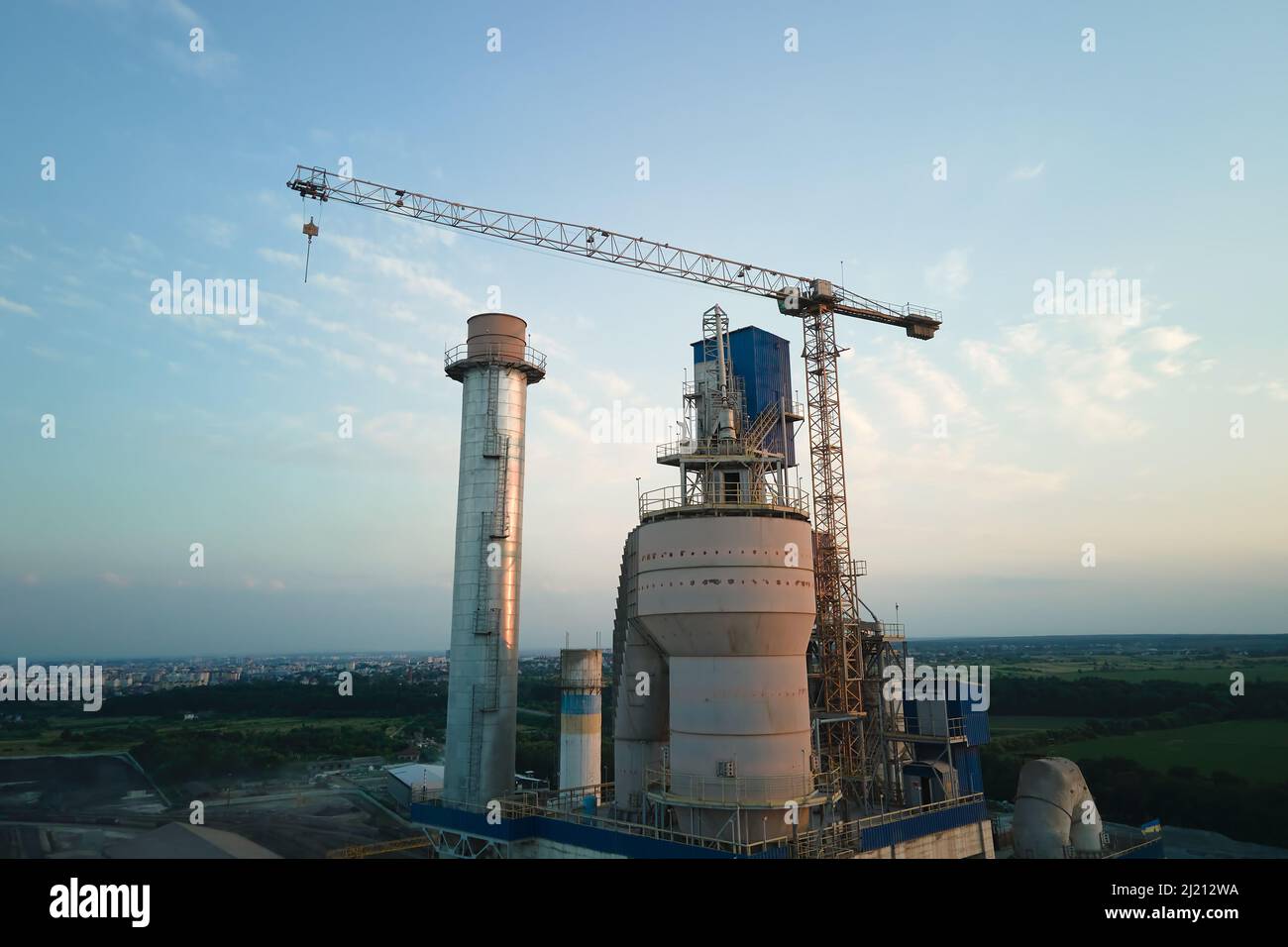 Aerial view of cement factory under construction with high concrete ...