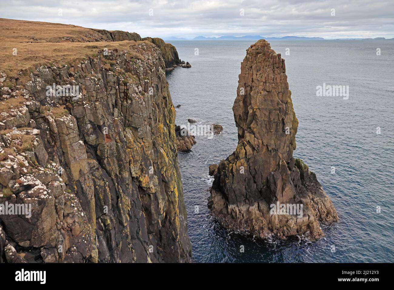 Sea Stack on the lower Hunish Peninsula Isle of Skye Scotland Stock ...