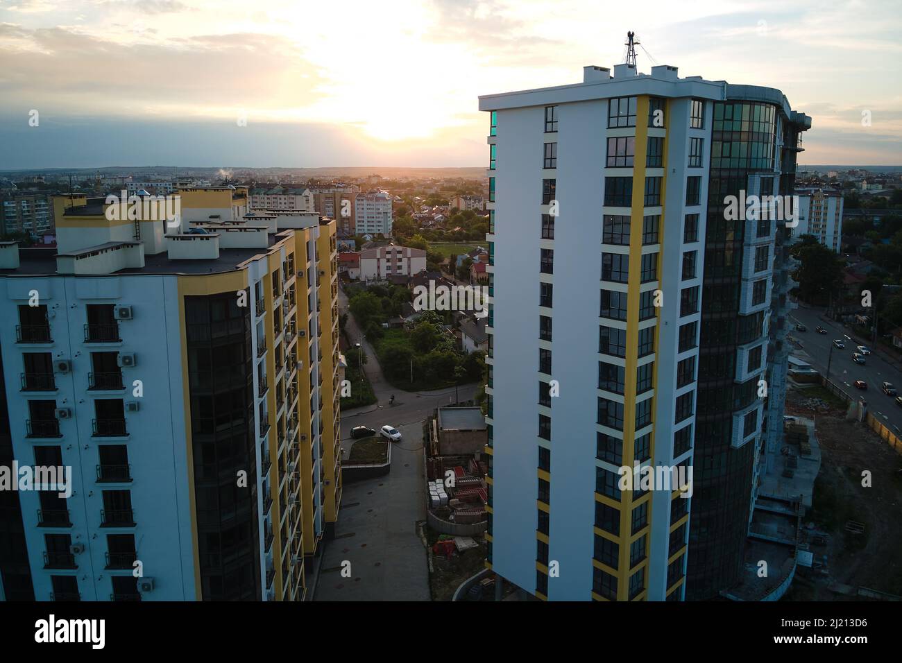 High rise residential apartment building in city residential area. Real ...