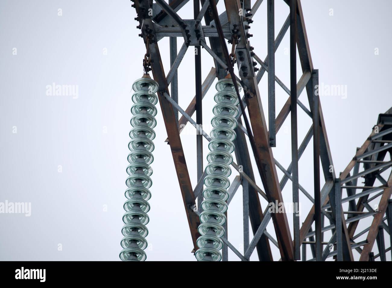High voltage insulation string on steel pillar with electric power ...