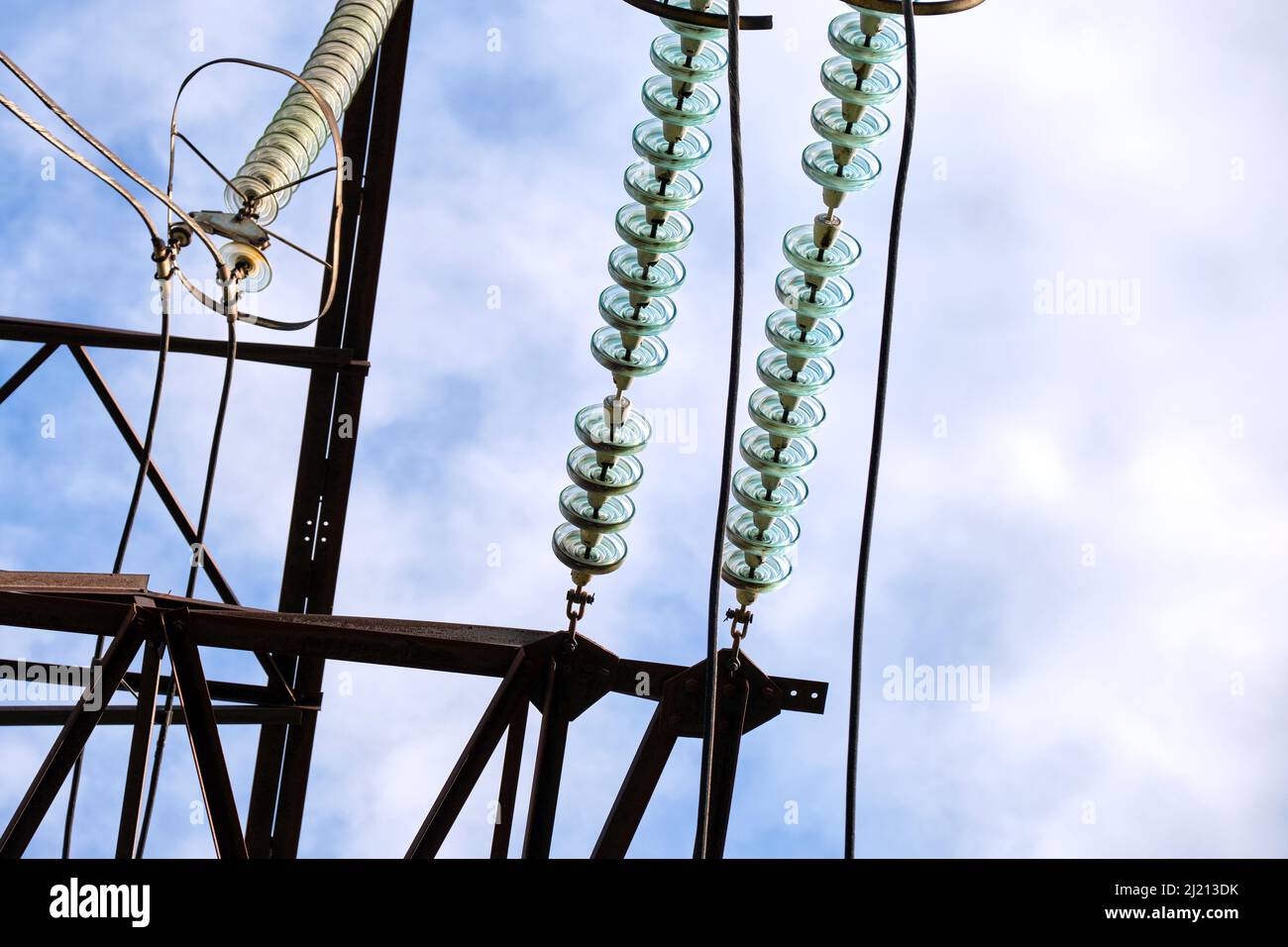 High voltage insulation string on steel pillar with electric power ...