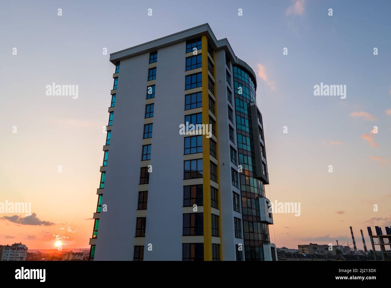 High rise residential apartment building in city residential area at ...