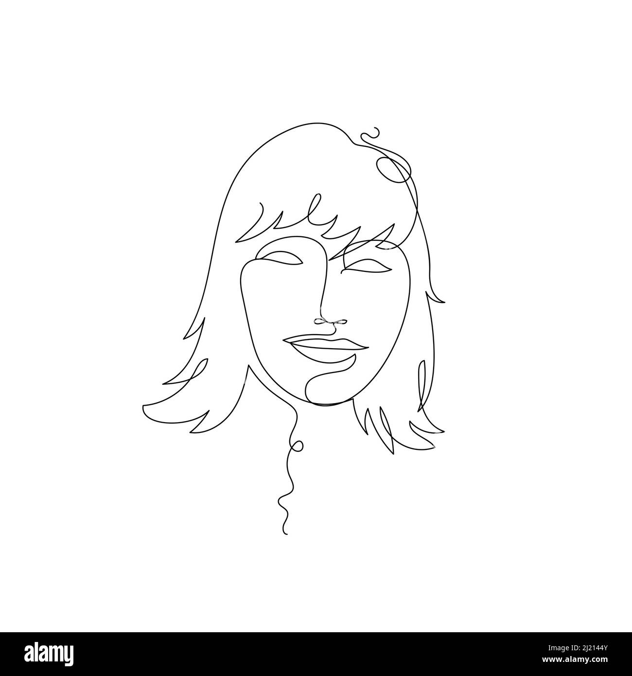 Female face single line drawing. Portrait of young beautiful girl Stock ...
