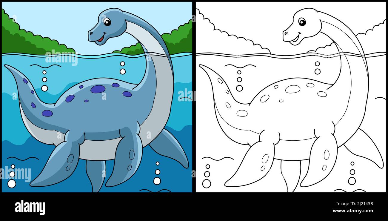 Plesiosaurus Dinosaur Coloring Page Illustration Stock Vector Image ...