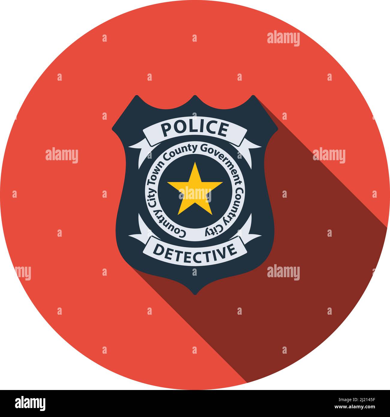Police Badge Icon. Flat Circle Stencil Design With Long Shadow. Vector ...