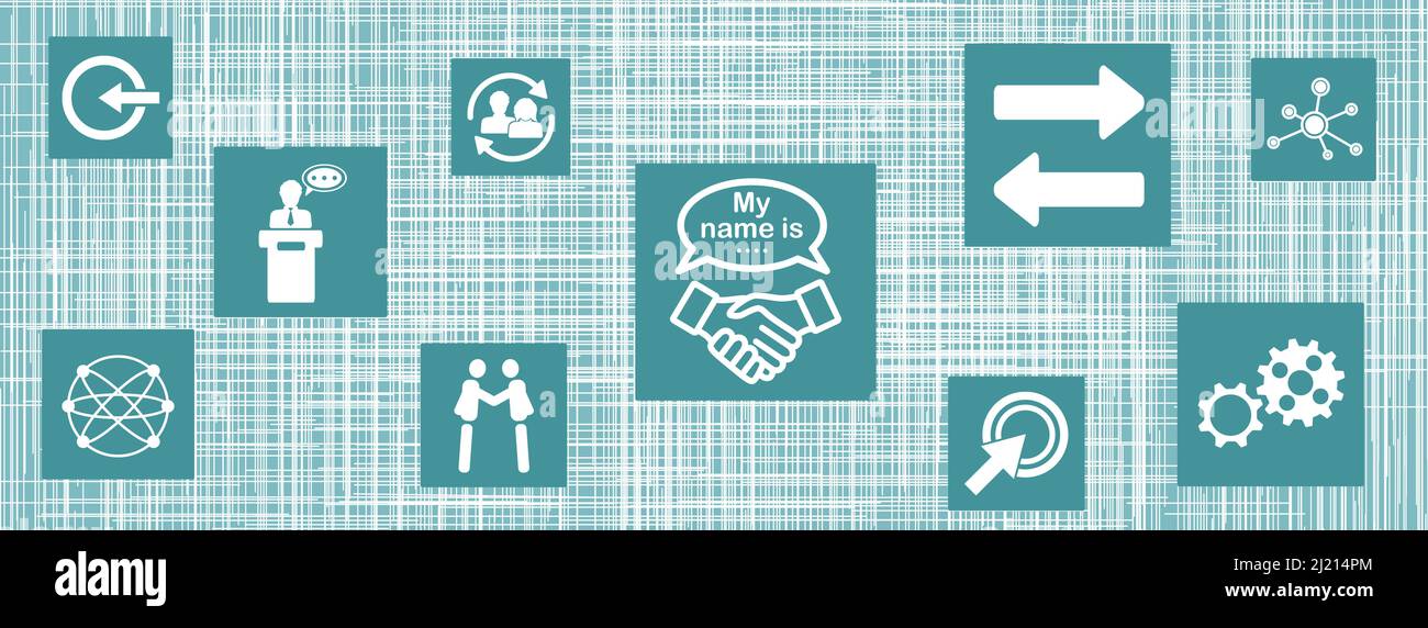 Concept of introduction with icons on squares Stock Photo - Alamy