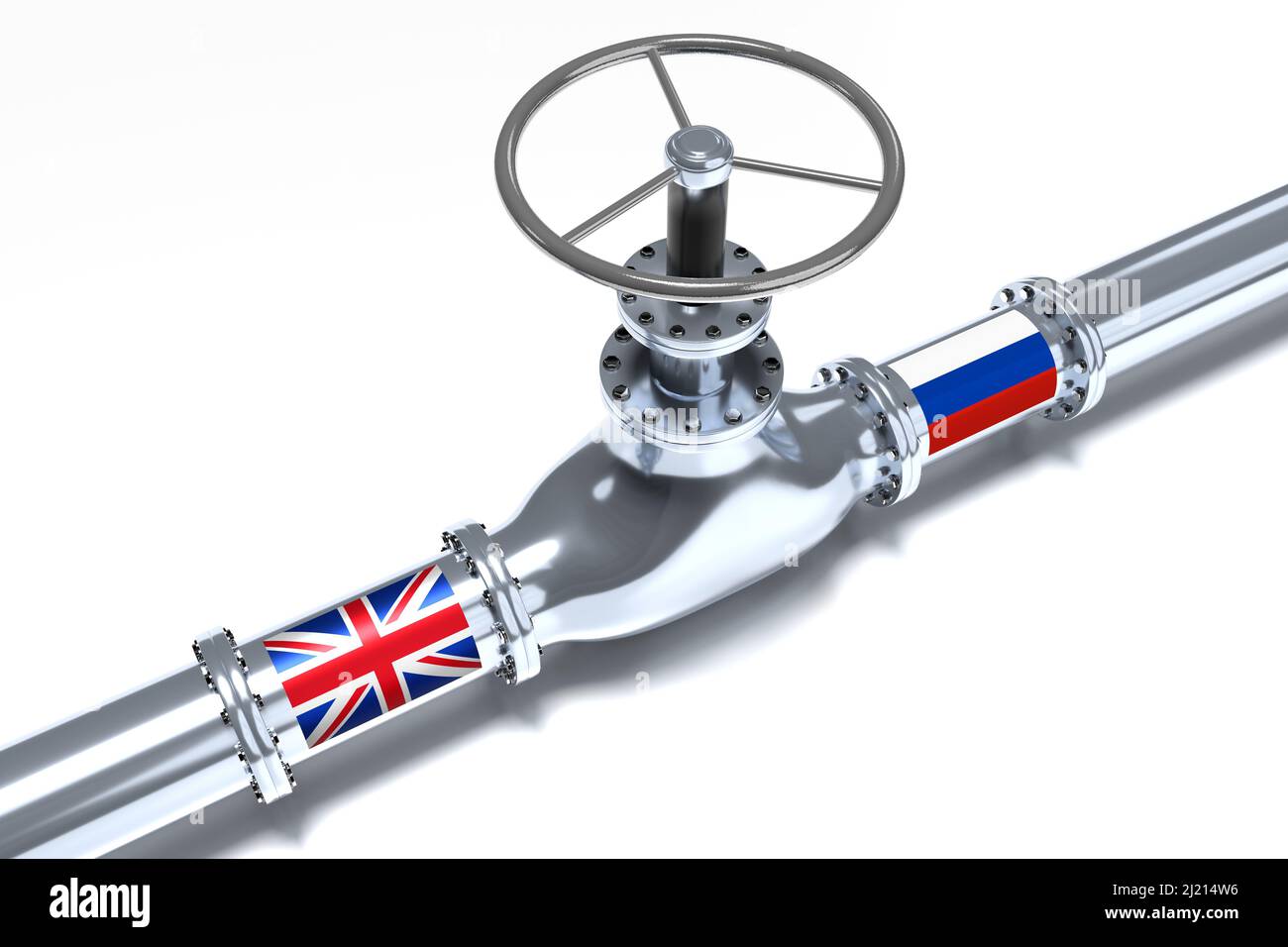 Gas pipeline, flags of United Kingdom and Russia - 3D illustration ...