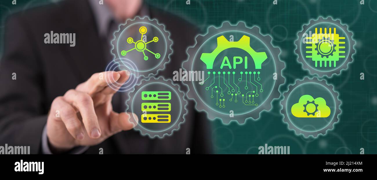 Man touching an api concept on a touch screen with his finger Stock ...