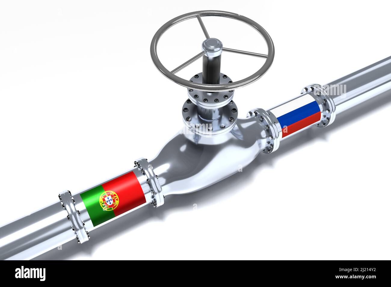 Gas pipeline, flags of Portugal and Russia - 3D illustration Stock ...