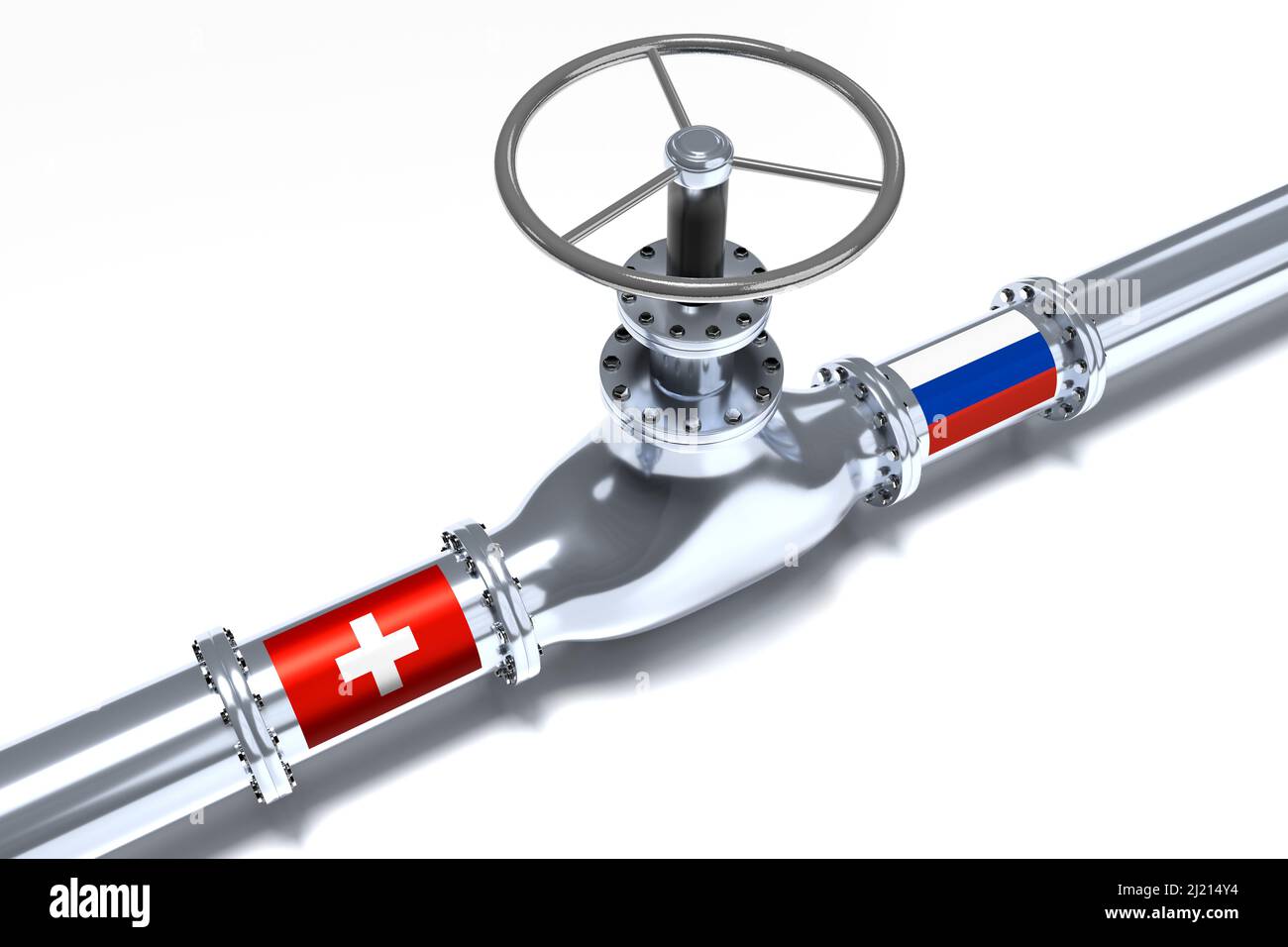 Gas pipeline, flags of Switzerland and Russia - 3D illustration Stock ...