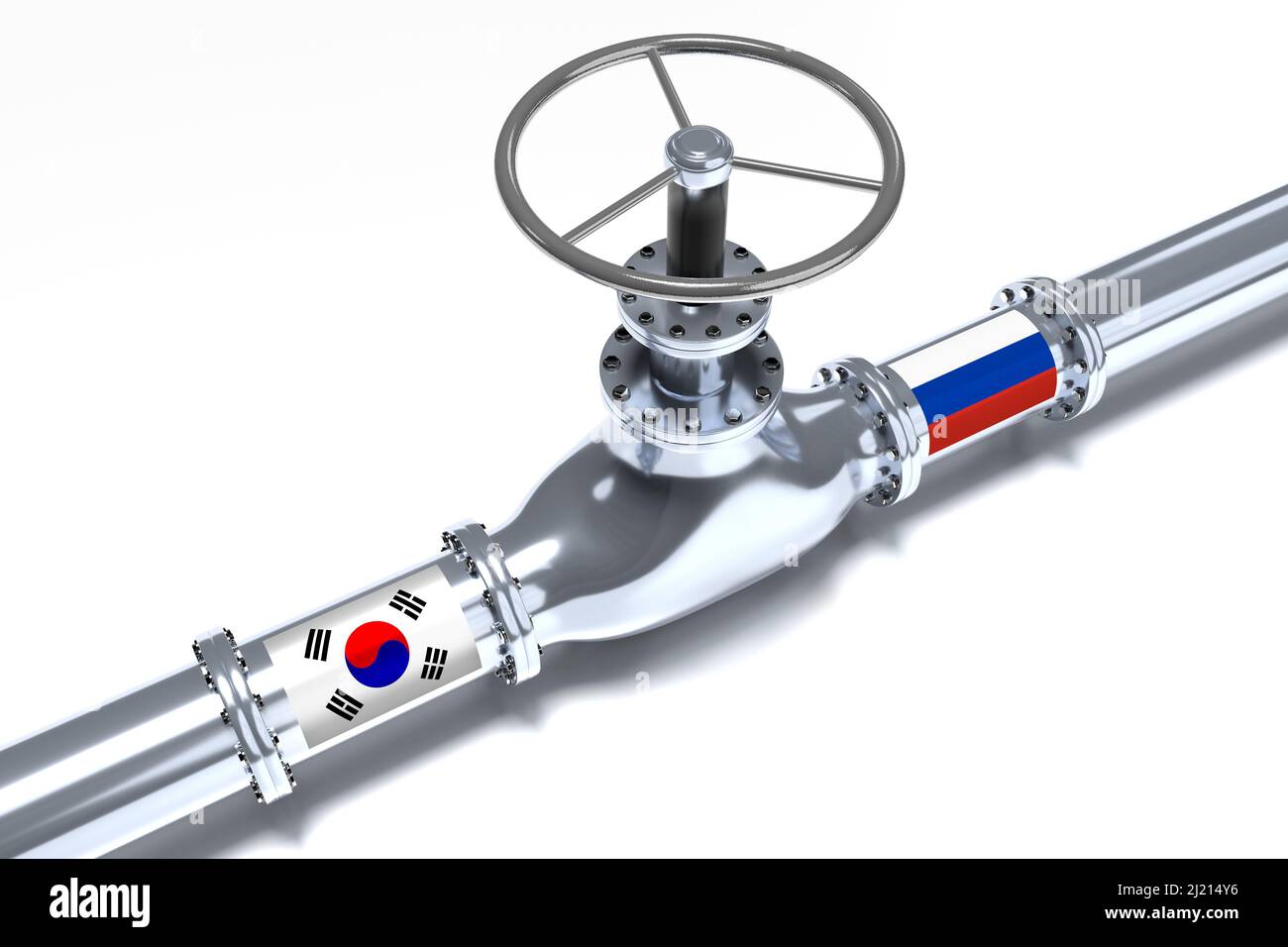 Gas pipeline, flags of South Korea and Russia - 3D illustration Stock ...