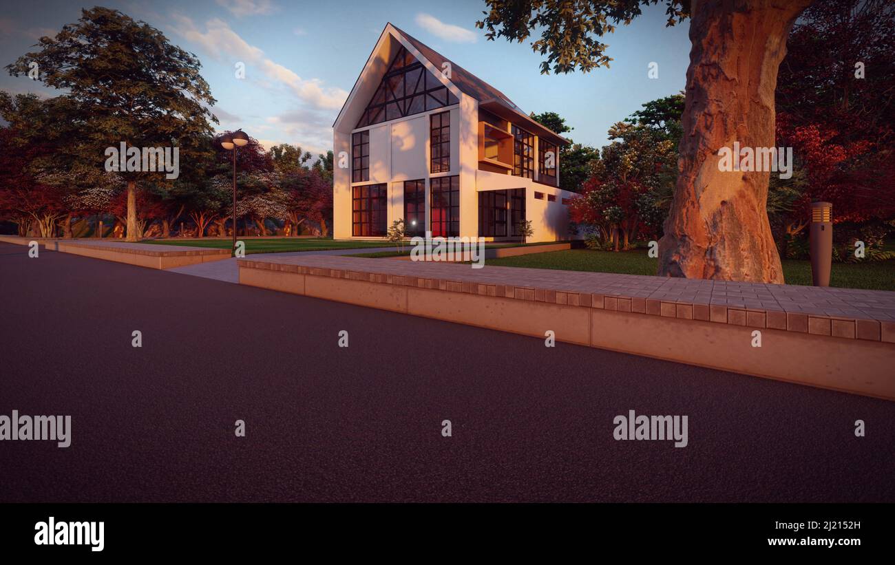 Minimalist house trees dusk hi-res stock photography and images - Alamy