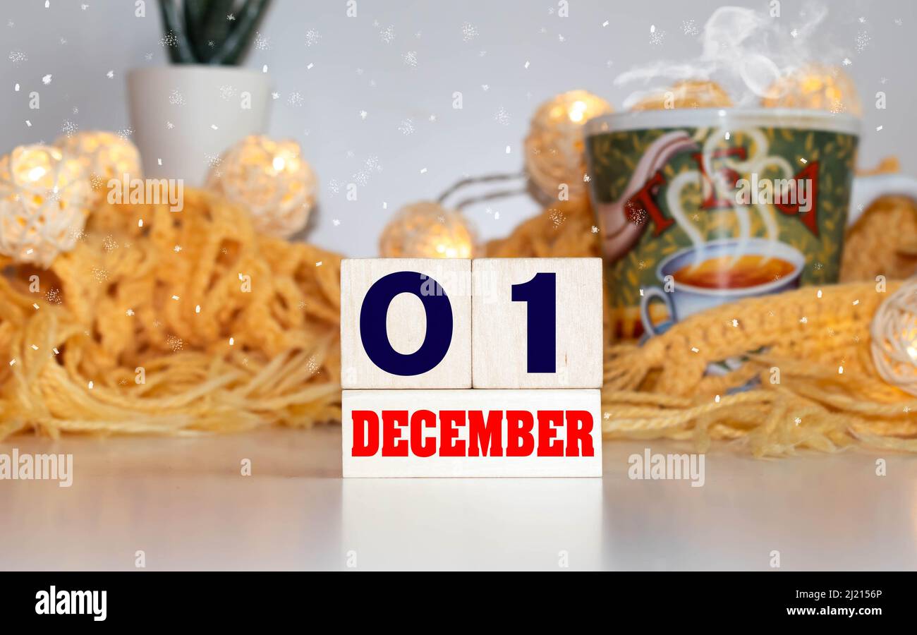Wooden calendar December 01 on a white background close up Stock Photo ...