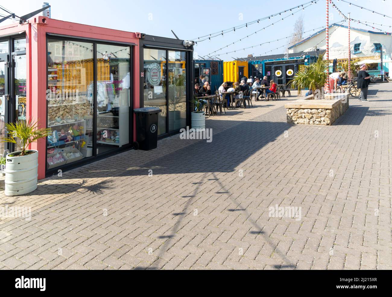 Shops and cafes in converted shipping containers, Beach Street ...