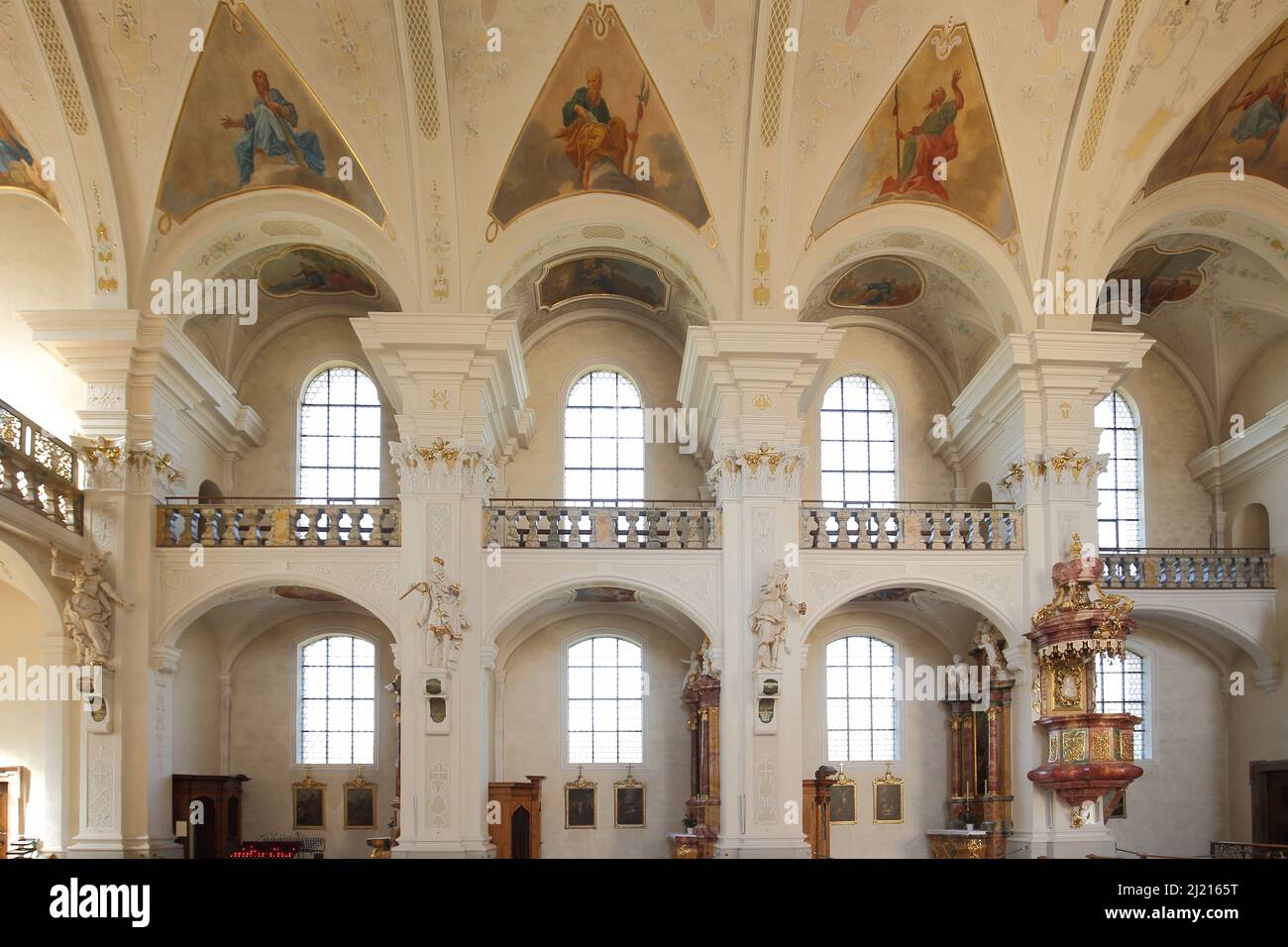 Gallery and ceiling painting in the monastery church in St. Peter ...