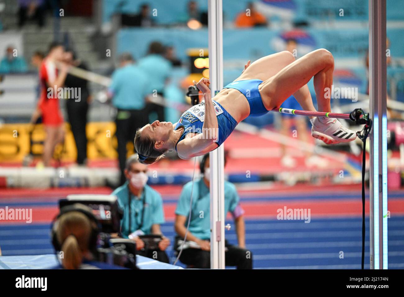 Elena Vallortigara participating in the 2022 Belgrade Indoor World ...