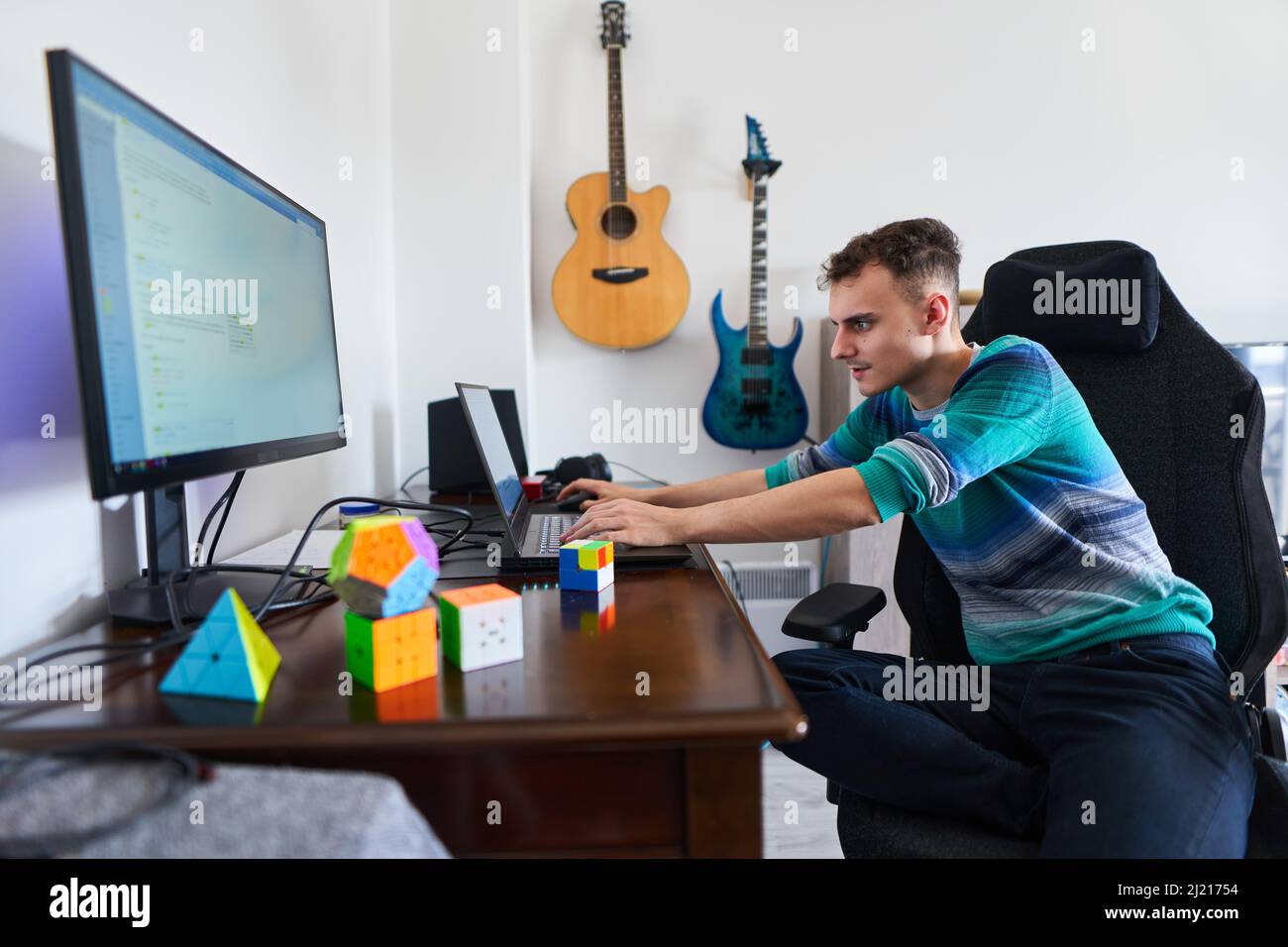 Software developer working from home in a modern environment Stock ...