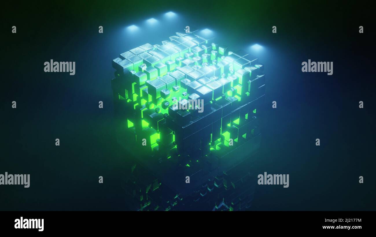 3d illustration of 4K UHD cube glowing with neon light Stock Photo - Alamy