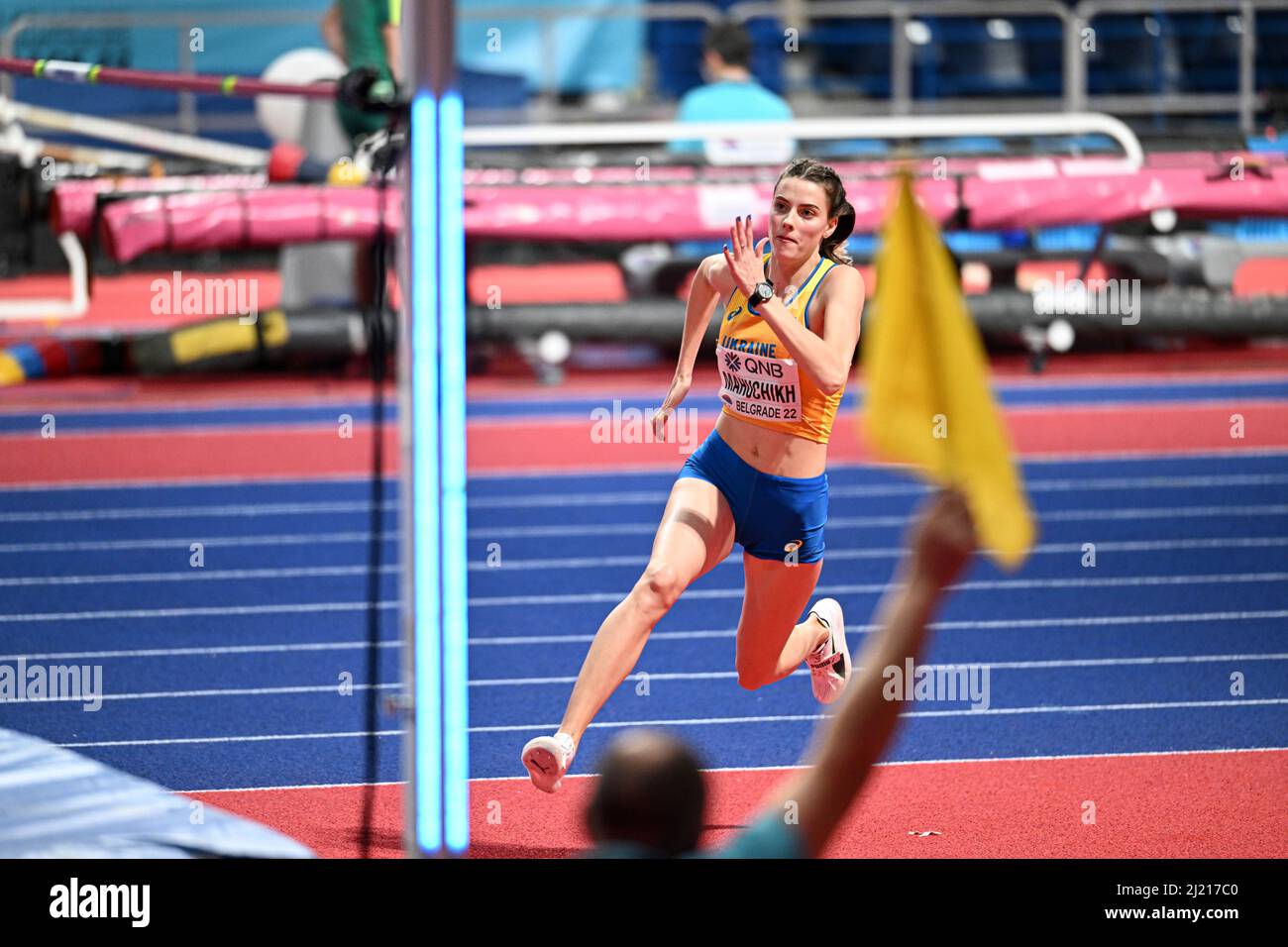 Yaroslava Mahuchikh participating in the 2022 Belgrade Indoor World ...
