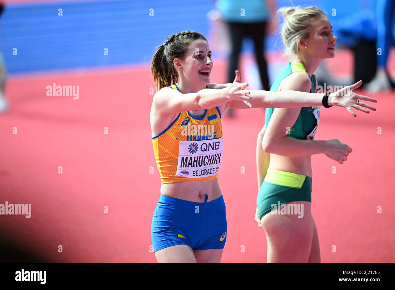 Yaroslava Mahuchikh participating in the 2022 Belgrade Indoor World ...