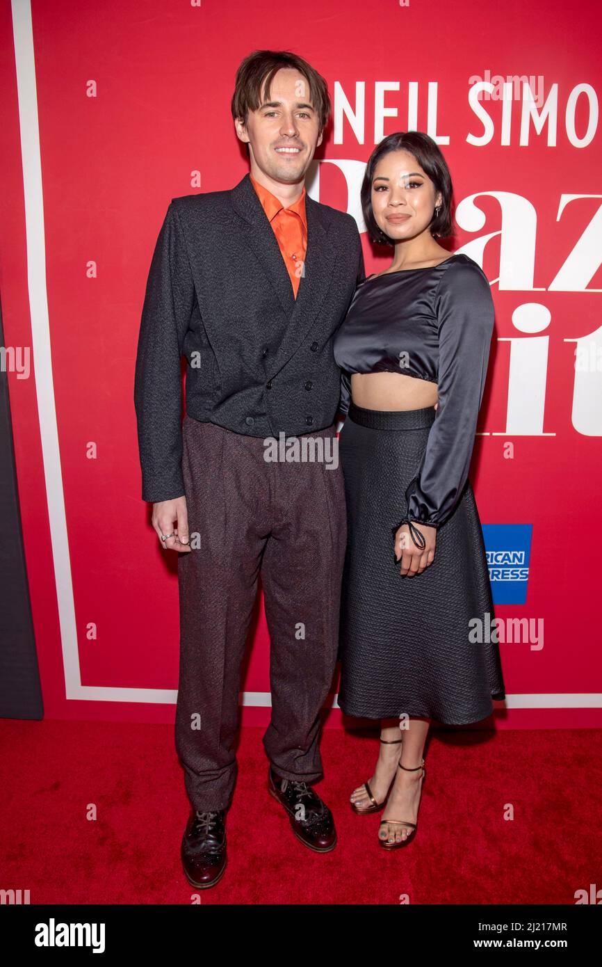 NEW YORK, NEW YORK - MARCH 28: Reeve Carney and Eva Noblezada attend ...