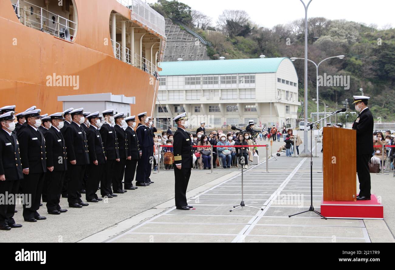 A ceremony marking the return of Japanese icebreaker Shirase from an ...