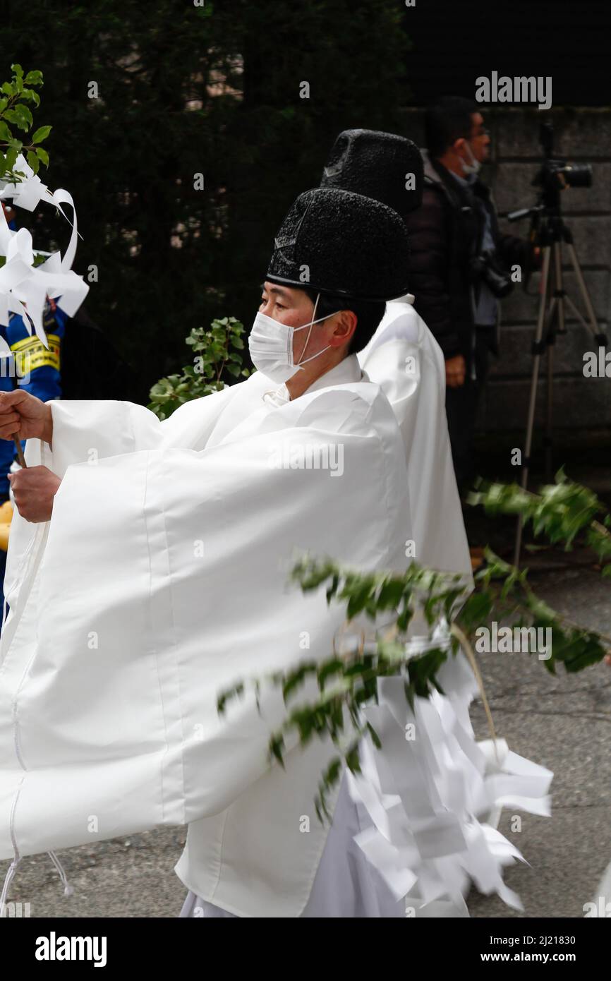 iida, nagano, japan, 2022/24/03, shintoist priests at the beginning of ...