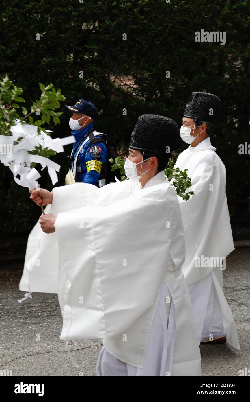 iida, nagano, japan, 2022/24/03, shintoist priests at the beginning of ...