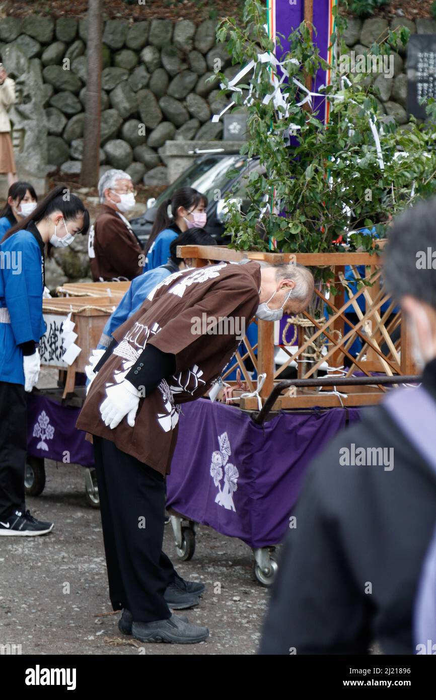 iida, nagano, japan, 2022/24/03, partecipant of the Oneri matsuri ...