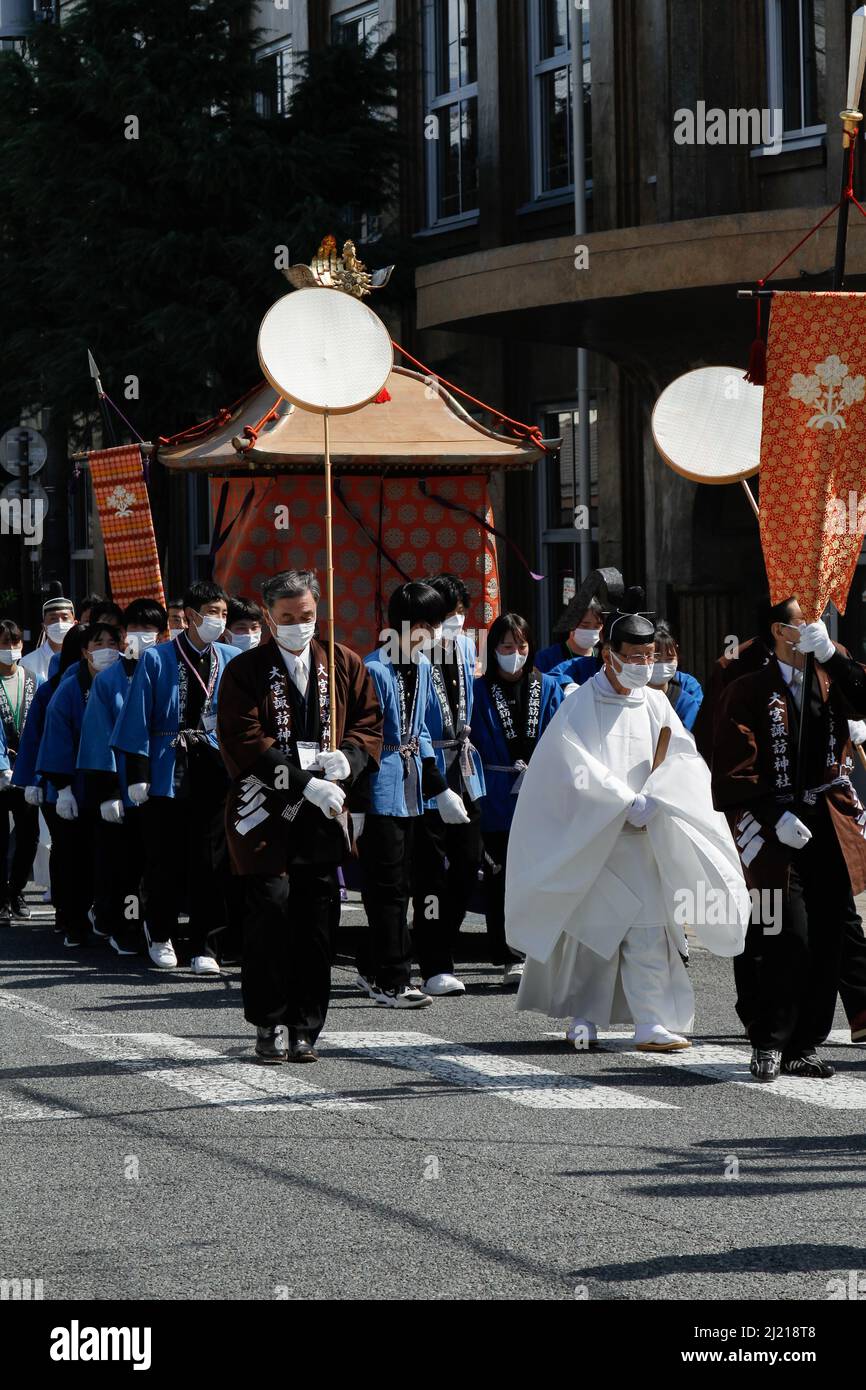 iida, nagano, japan, 2022/24/03, the religious procession that brings ...