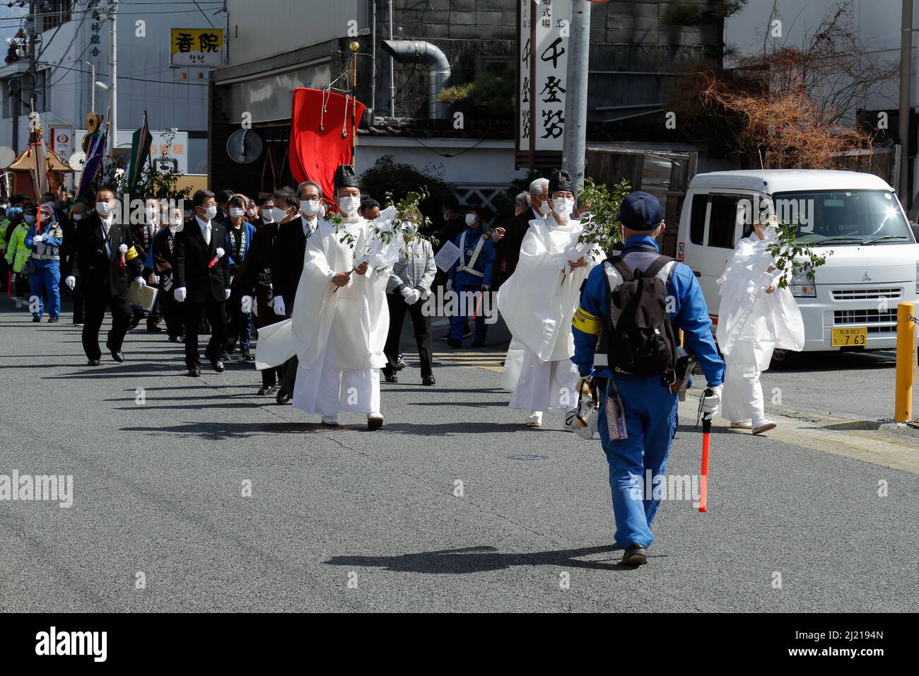 iida, nagano, japan, 2022/24/03 , the religious procession that brings ...