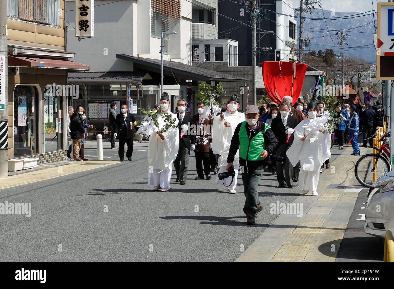 iida, nagano, japan, 2022/24/03 , the religious procession that brings ...